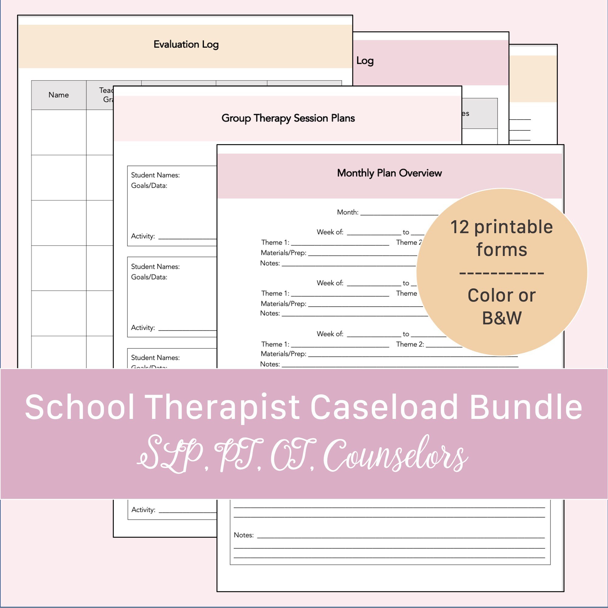 School Therapist Caseload Management Forms Bundle Slps, Ots, Pts ...