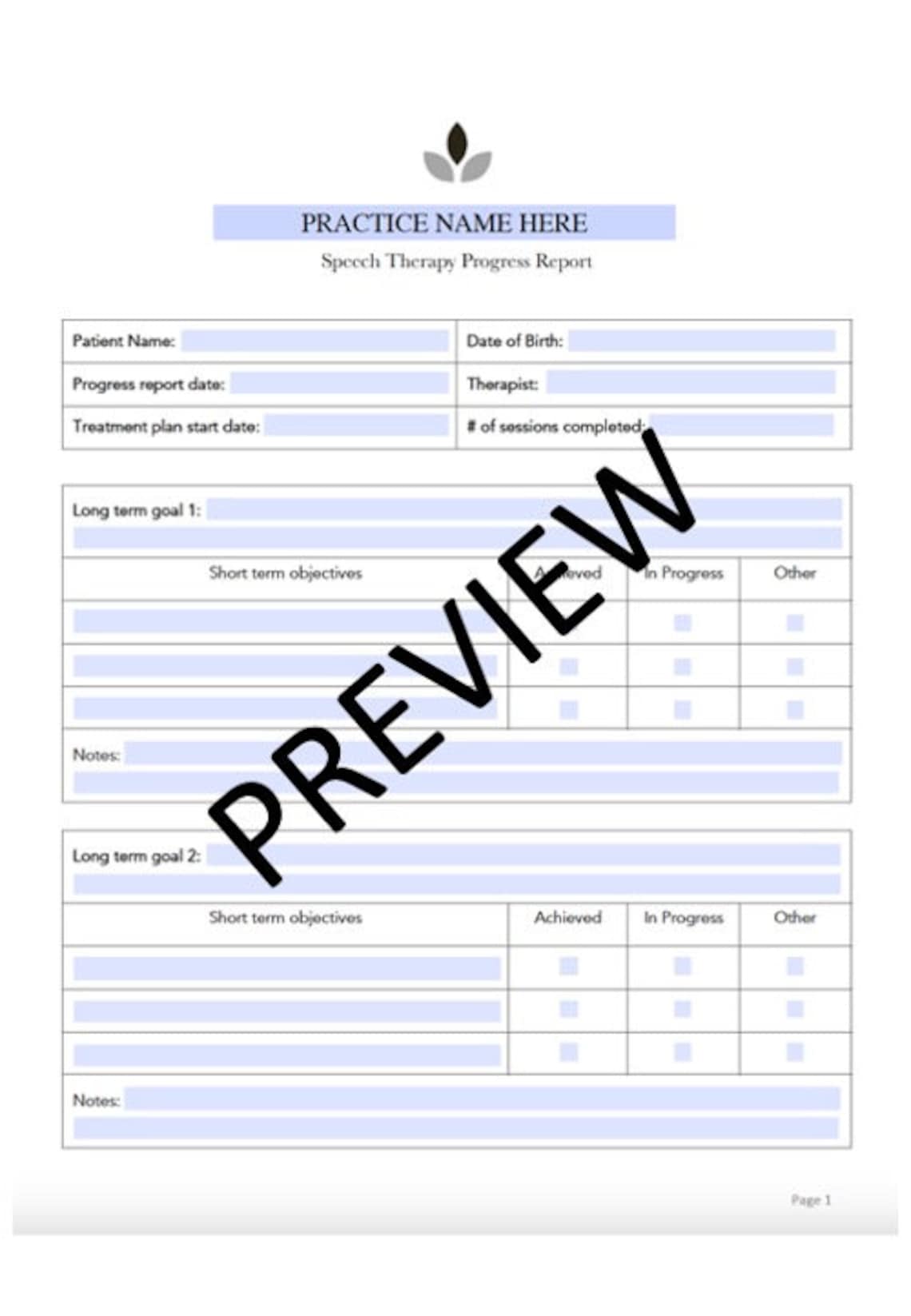 Speech Therapy Progress Report Template | Editable, Fillable, Printable ...