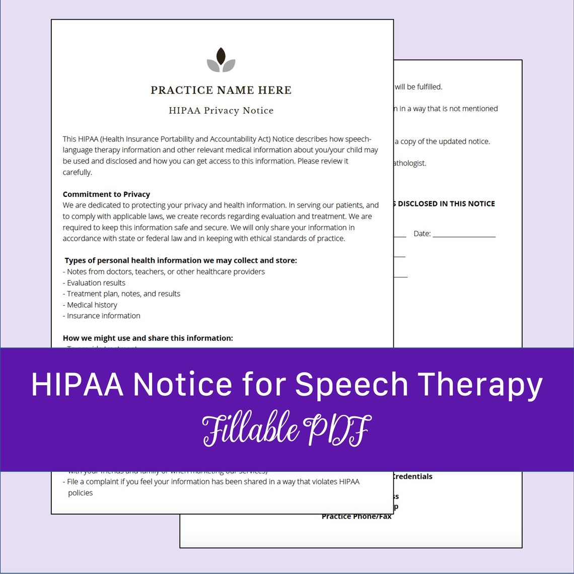 HIPAA Privacy Notice for Speech Therapy | Fillable, Printable PDF - Etsy