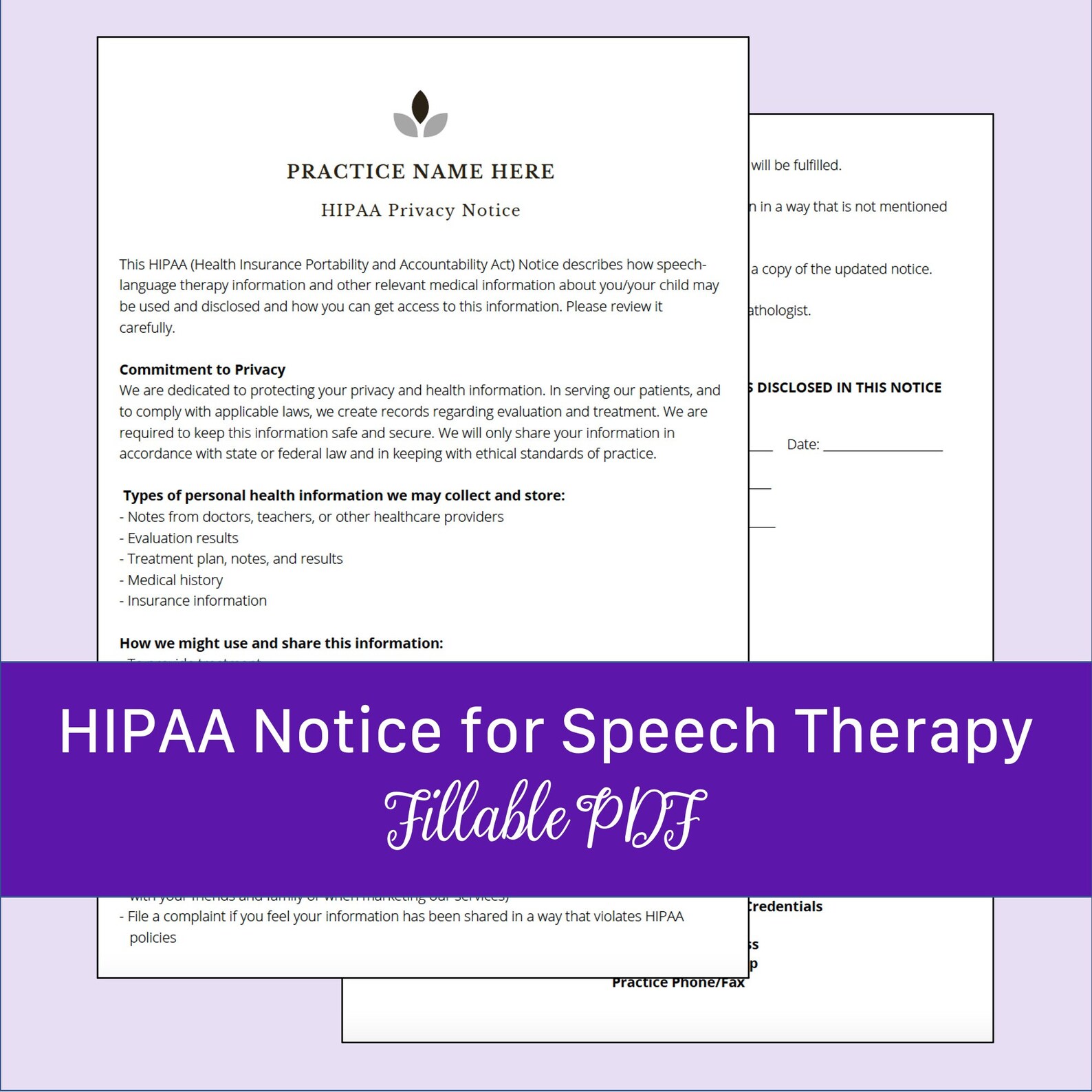 HIPAA Privacy Notice for Speech Therapy | Fillable, Printable PDF - Etsy