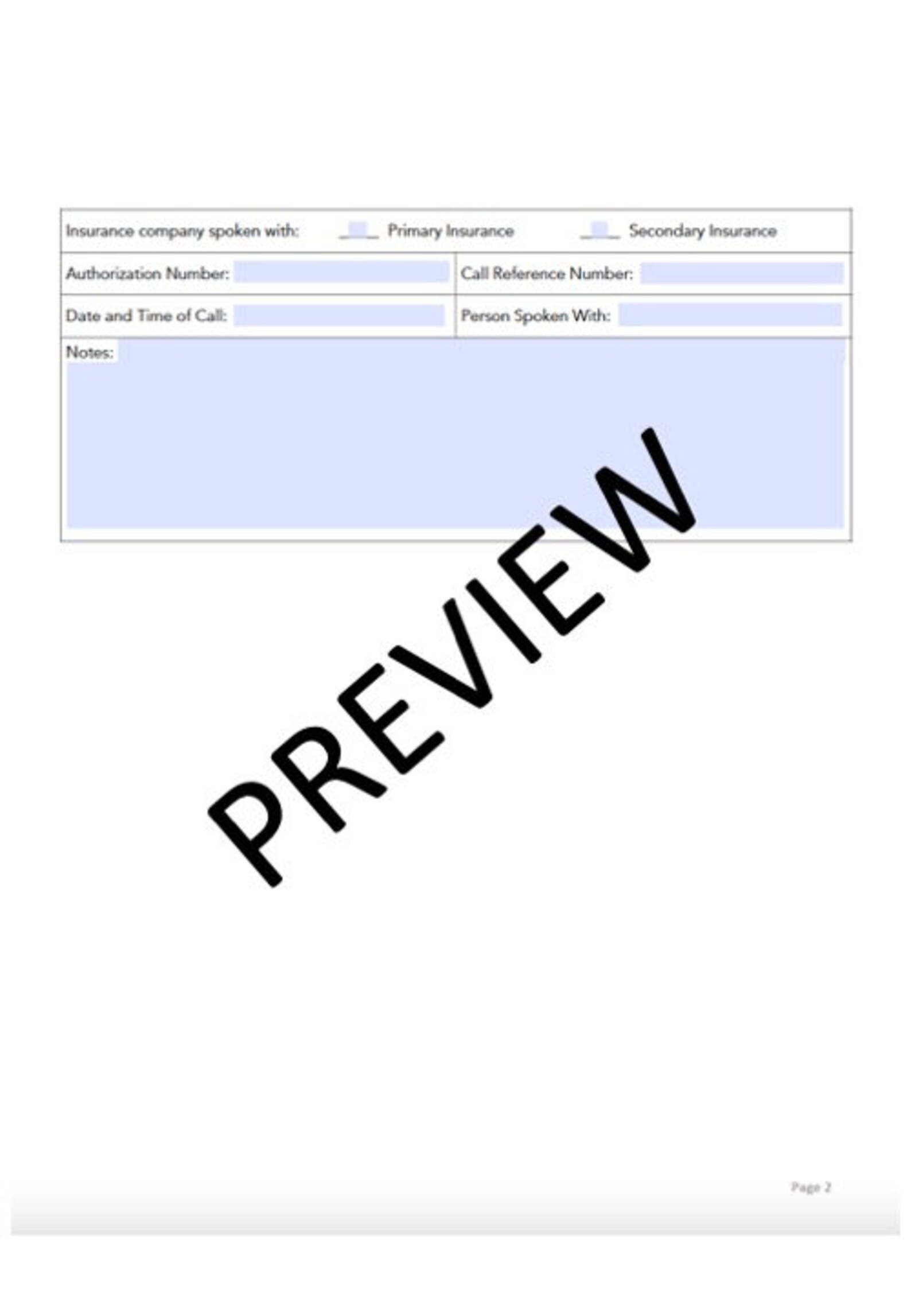 Health Insurance Verification Form for Speech Therapy | Editable ...