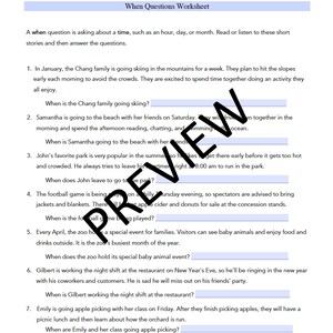 When Questions Speech Therapy Worksheet Fillable, Printable PDF - Etsy