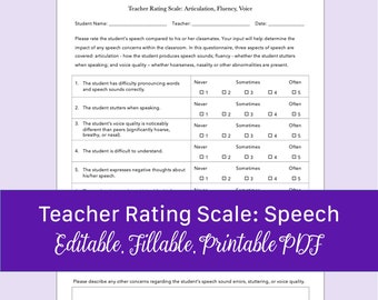 Teacher Rating Scale: Speech Worksheet for Speech Therapy (editable ...