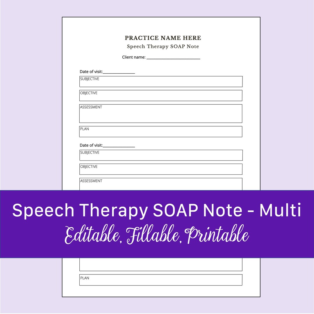 Speech Therapy SOAP Note Multi | Editable, Fillable, Printable PDF - Etsy