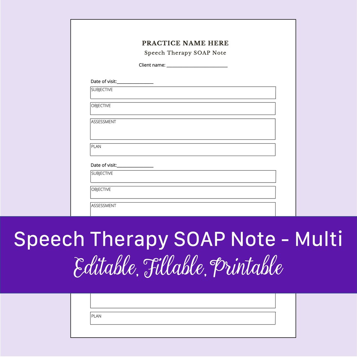 Speech Therapy SOAP Note Multi | Editable, Fillable, Printable PDF - Etsy