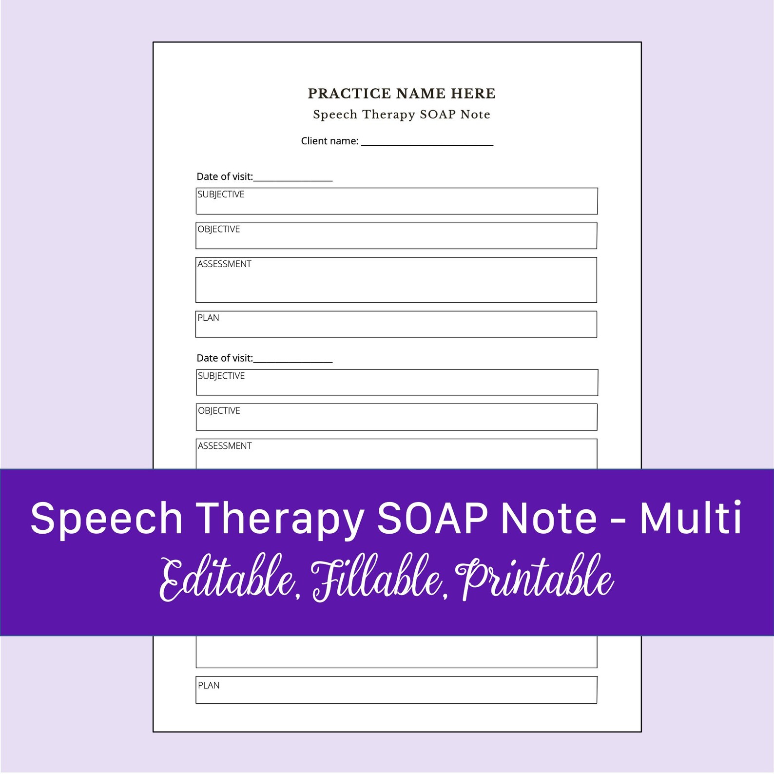 Speech Therapy SOAP Note Multi | Editable, Fillable, Printable PDF - Etsy