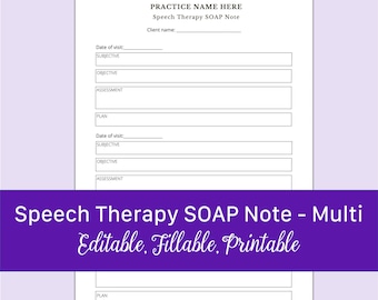SOAP Note (multi) for Speech Therapy (editable, Fillable, Printable PDF ...
