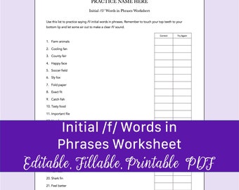 Medial F Words Worksheet for Speech Therapy printable PDF - Etsy