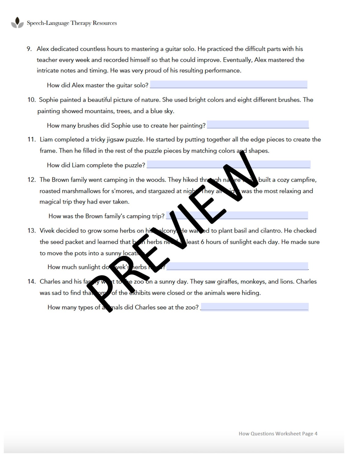 How Questions Worksheet for Speech Therapy | Fillable, Printable PDF ...