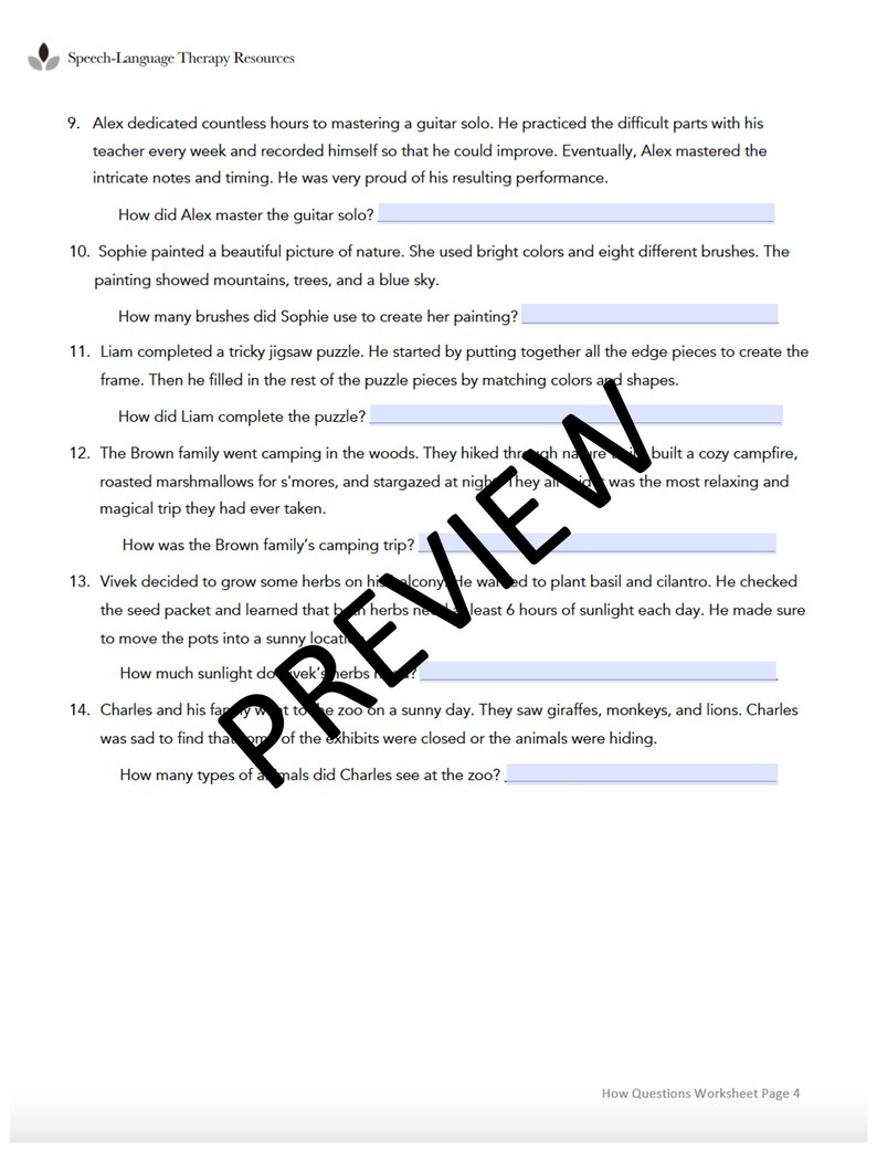 How Questions Worksheet for Speech Therapy | Fillable, Printable PDF ...