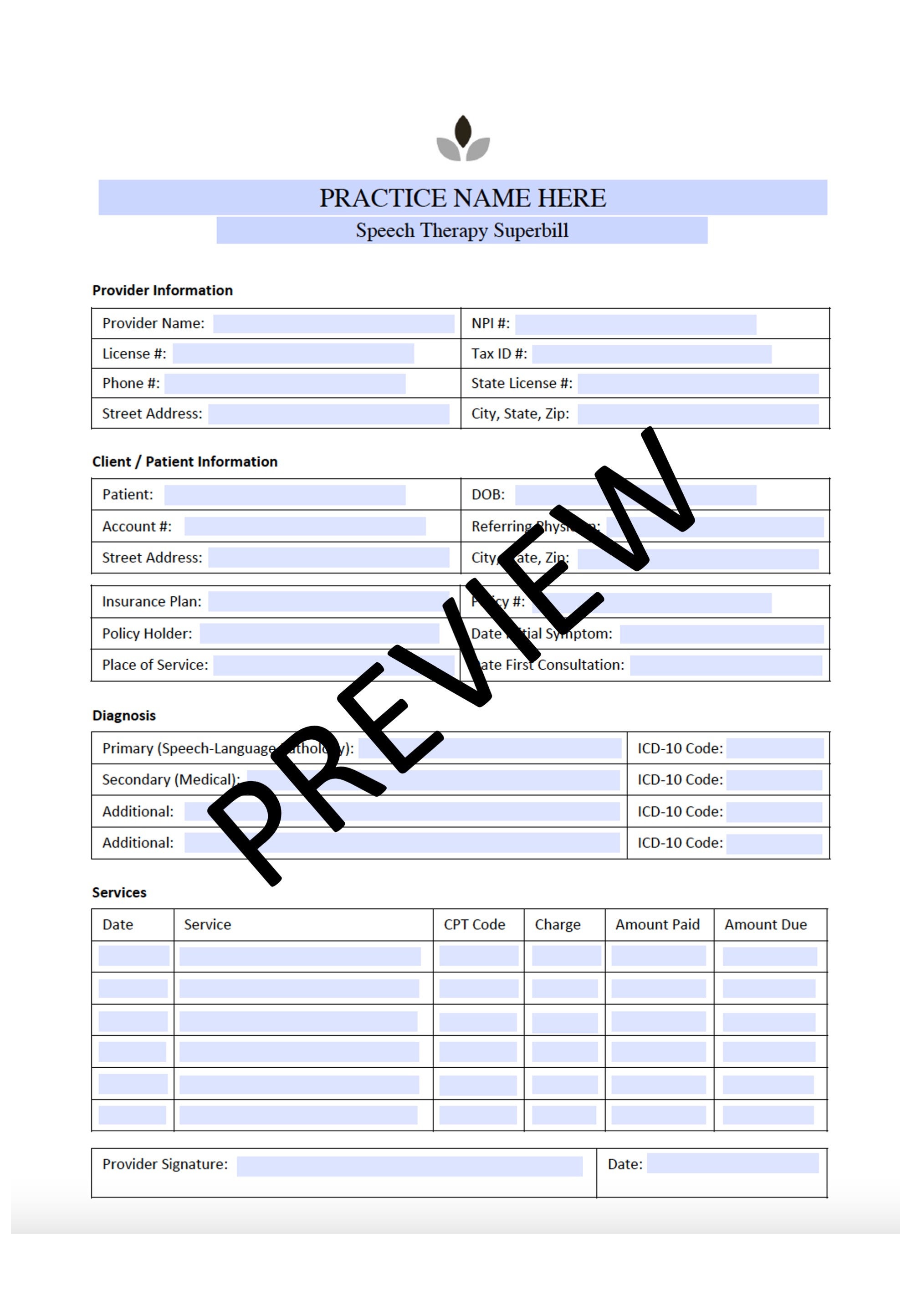 Superbill Template PDF for Speech Therapists - Editable | Fillable ...