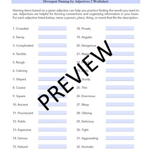 Divergent Naming by Adjectives Level 2 Speech Therapy Worksheet for ...