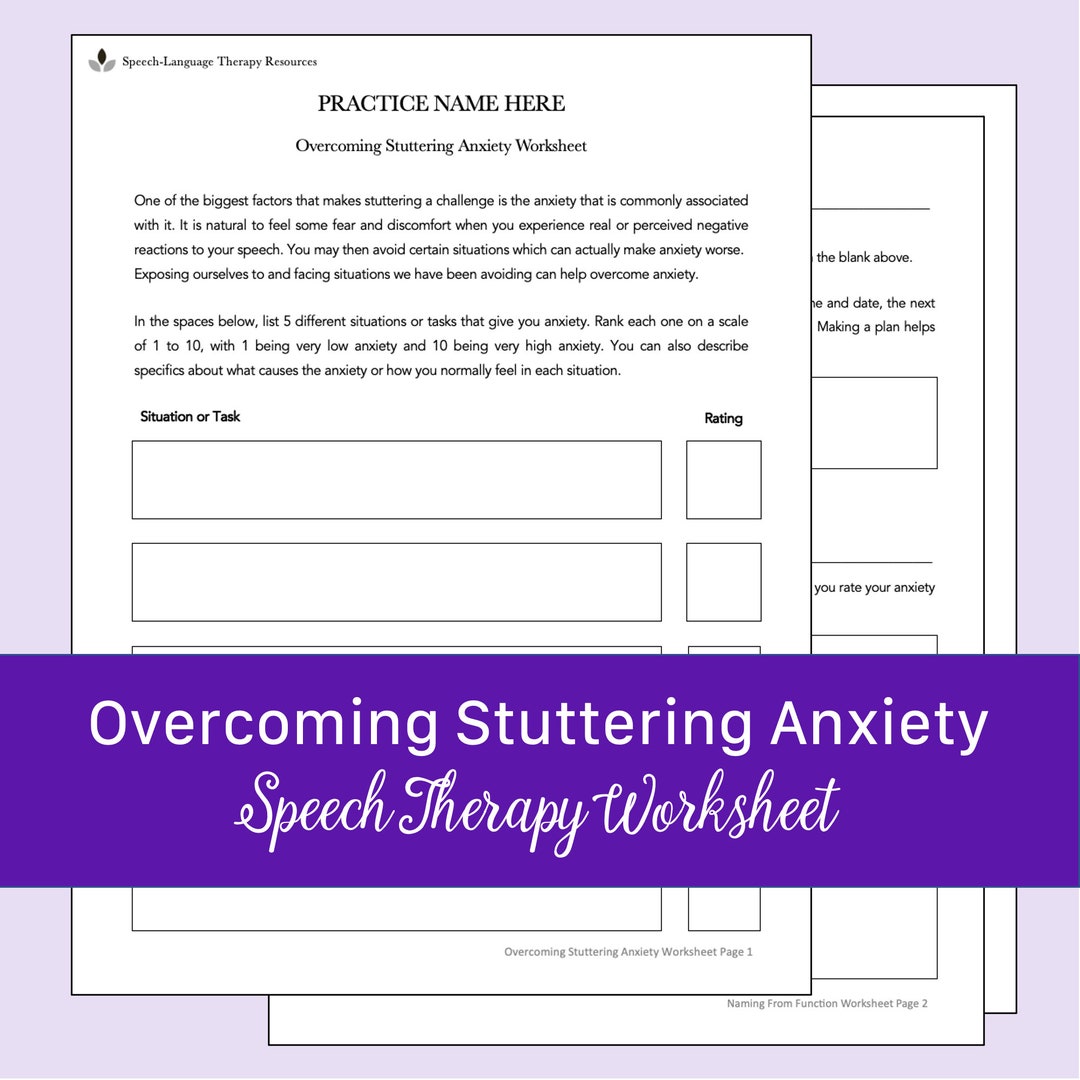 Overcoming Stuttering Anxiety Speech Therapy Worksheet | Fillable ...