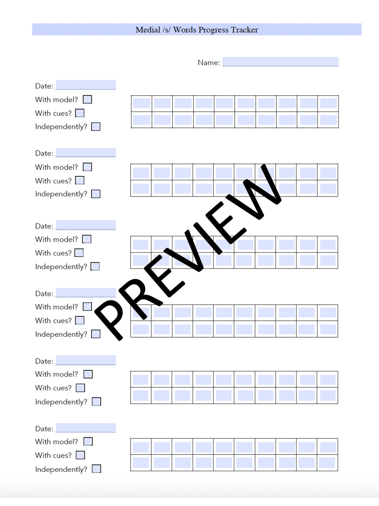 Medial /s/ Words Worksheet for Speech Therapy Fillable PDF With ...