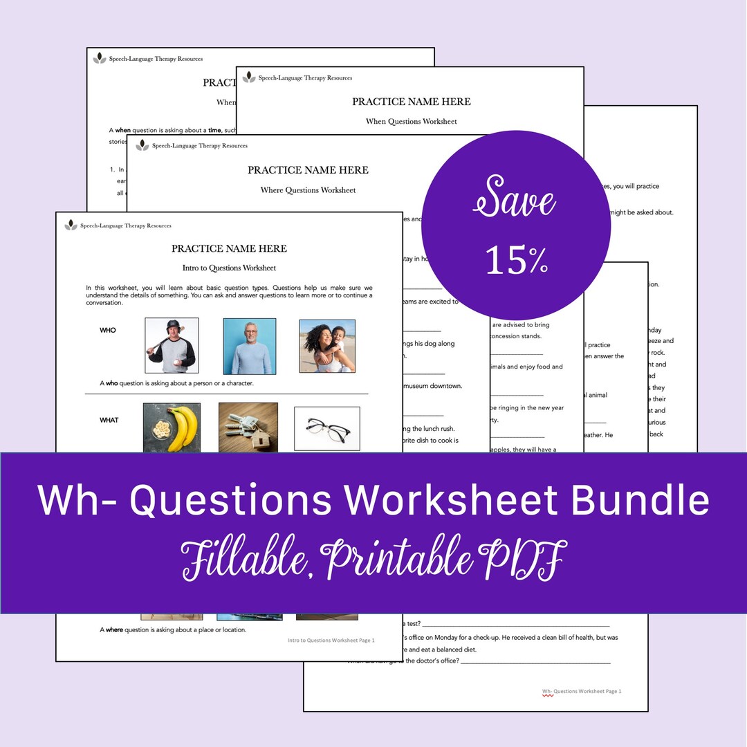 Wh- Questions Worksheet Bundle for Speech Therapy | Fillable, Printable ...