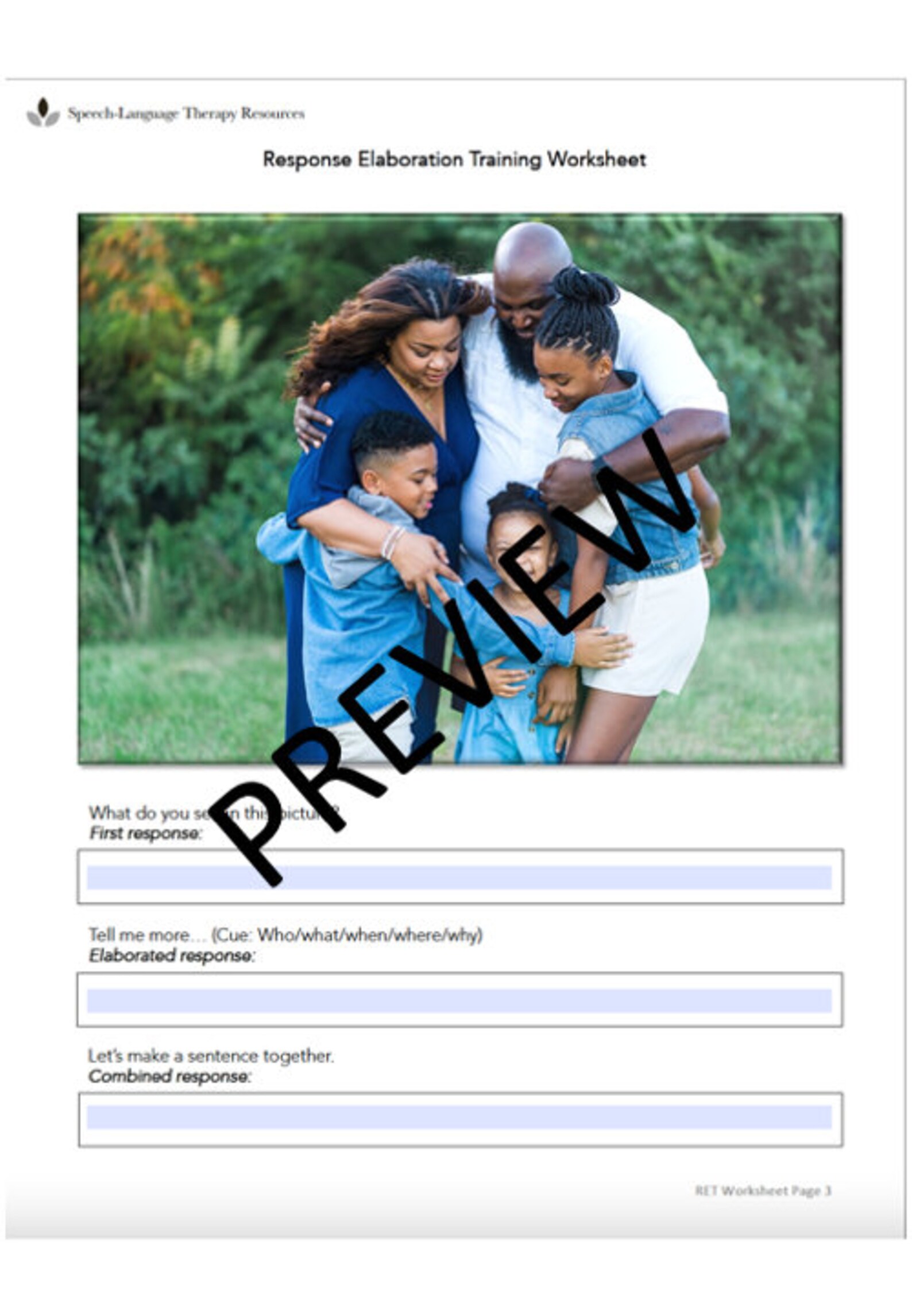 Response Elaboration Training Speech Therapy Worksheet for Aphasia ...