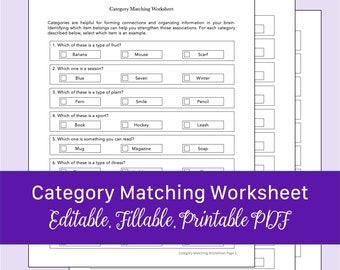 Category Matching Worksheet for Speech Therapy (editable, Fillable ...