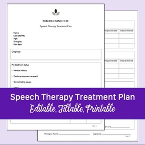 Speech Therapy Treatment Plan Template Editable Fillable - Etsy