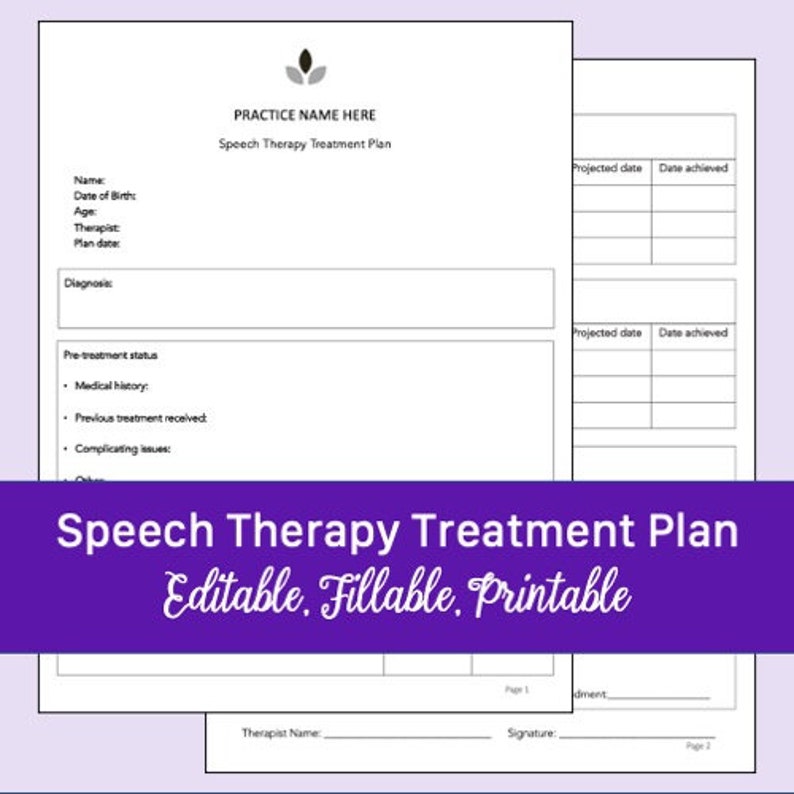 Speech Therapy Treatment Plan Template Editable Fillable - Etsy