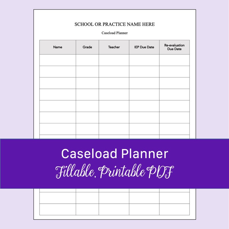 Caseload Planner | Fillable, Printable PDF for Slps, Ots, Pts ...