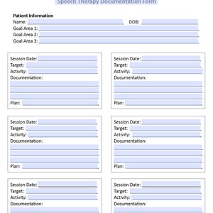 Speech Therapy Documentation Form | Editable, Fillable, Printable PDF ...
