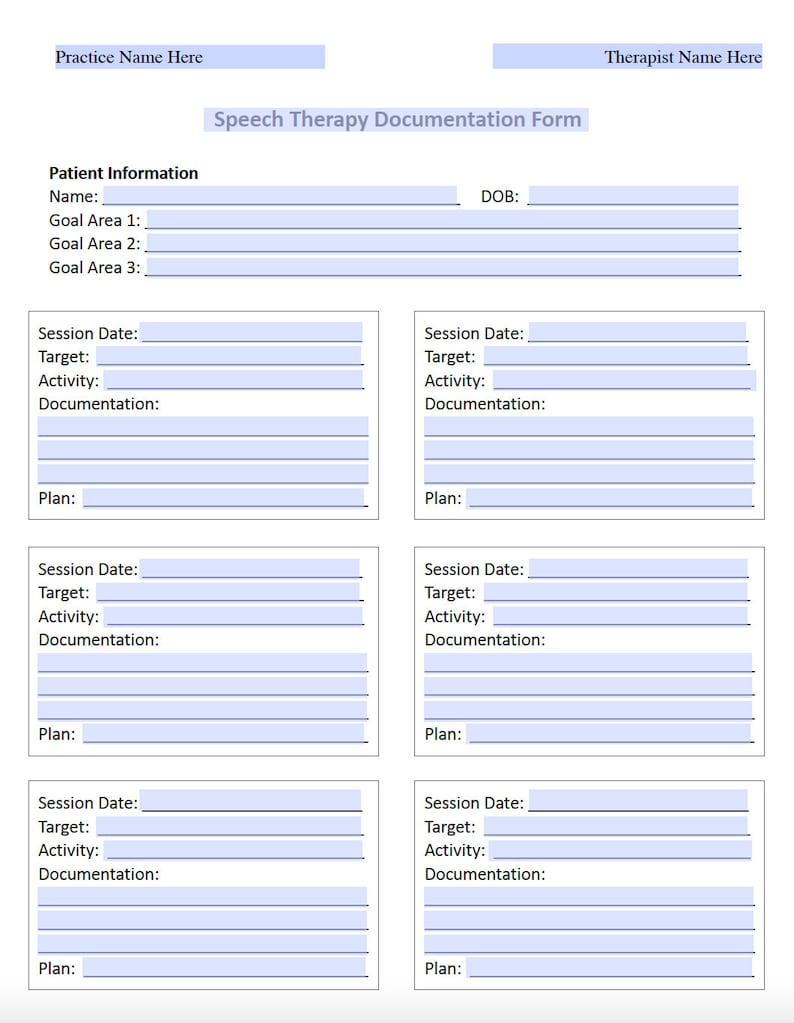 Speech Therapy Documentation Form | Editable, Fillable, Printable PDF ...