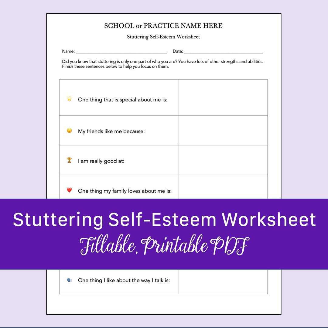 Stuttering Self-esteem Worksheet | Editable, Fillable, Printable PDF - Etsy