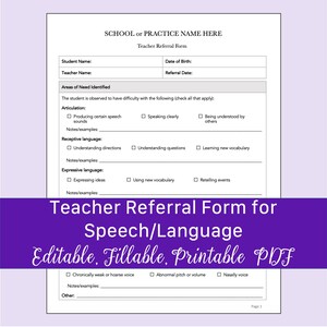 Teacher Referral Form for Speech/language | Fillable, Printable PDF ...