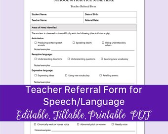Documentation Form for Speech Therapy editable, Fillable, Printable PDF ...