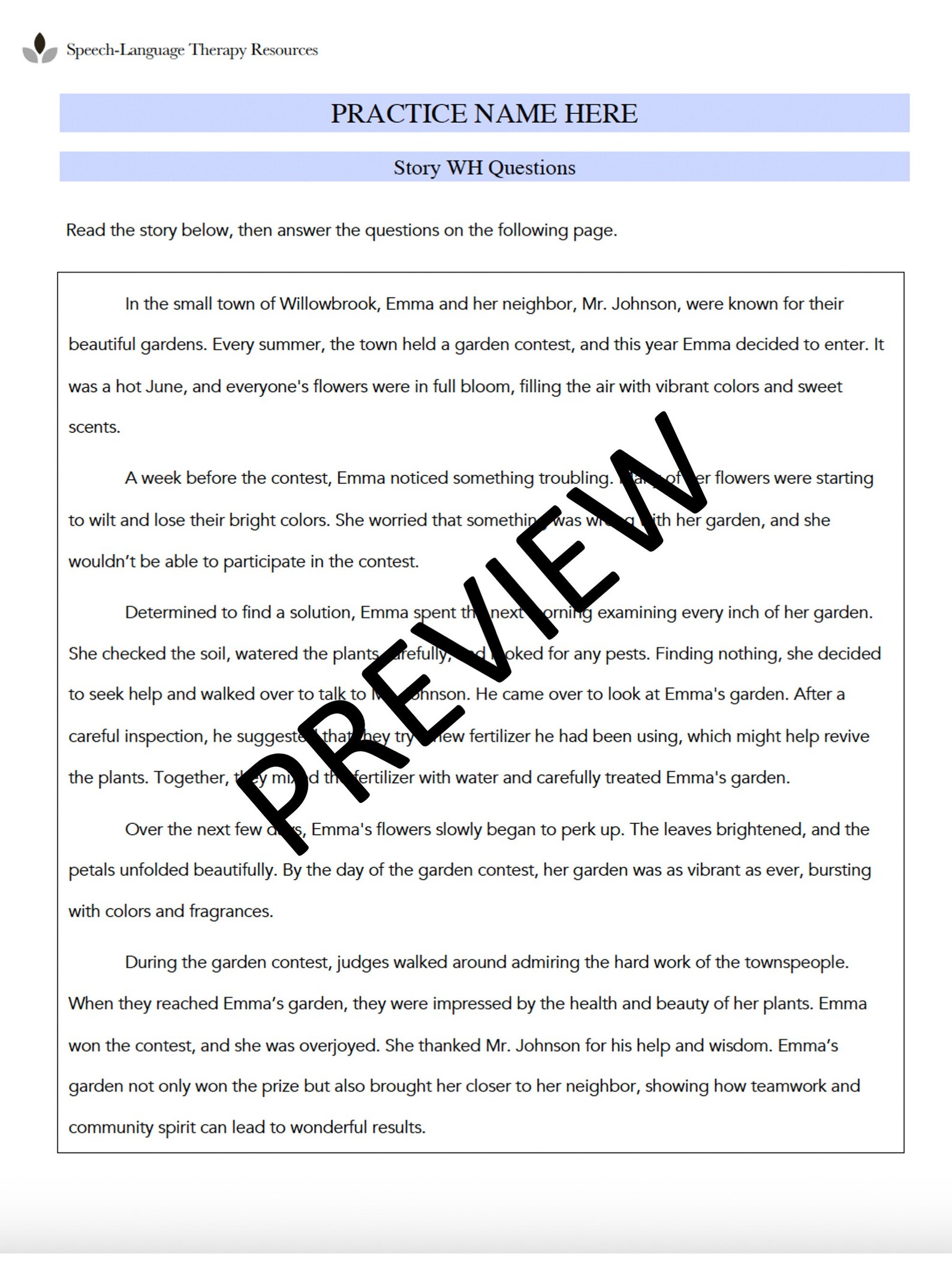 Story WH Questions for Speech Therapy | Fillable, Printable PDF - Etsy
