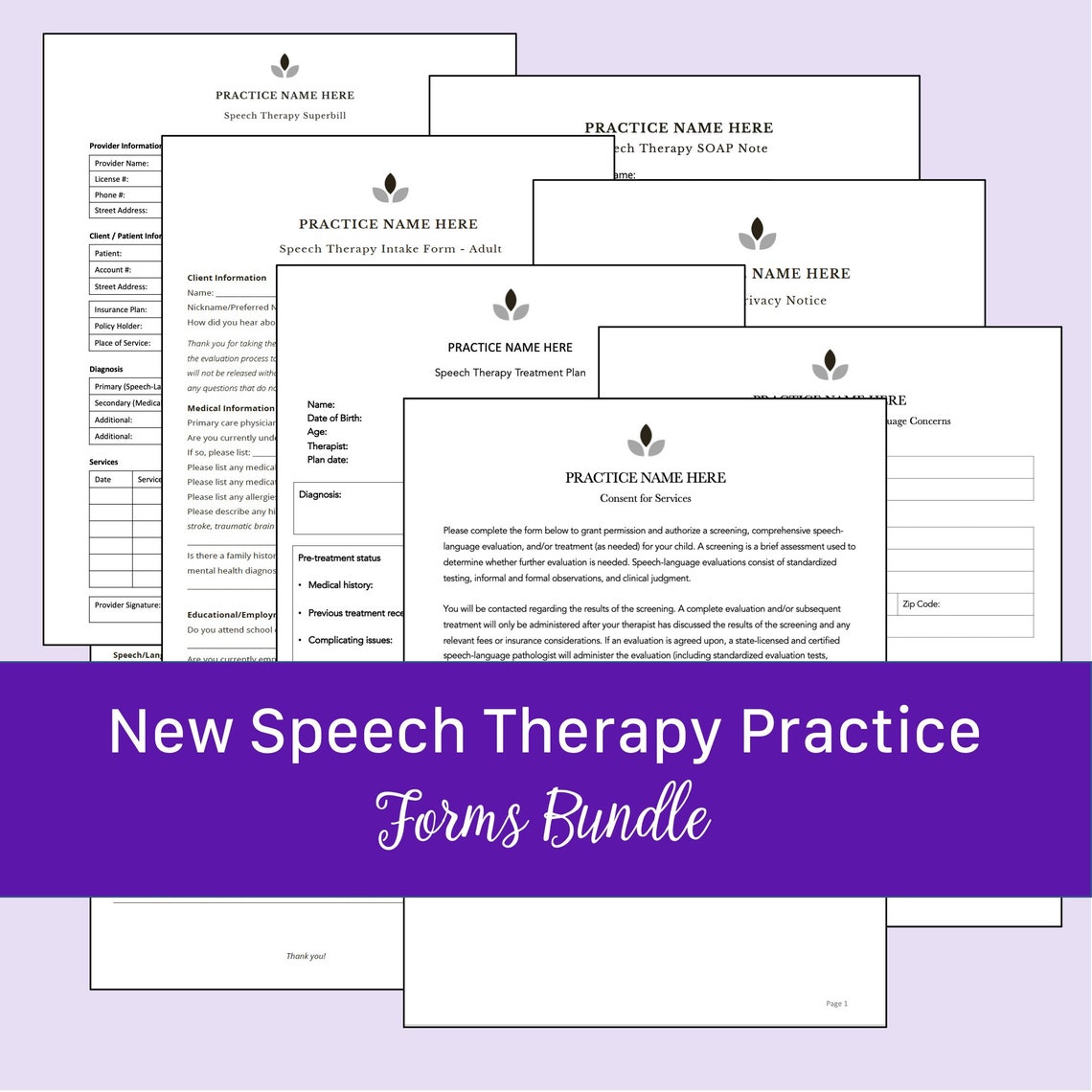 New Speech Therapy Practice Forms Bundle | Editable, Fillable ...