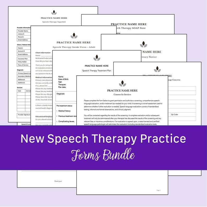 New Speech Therapy Practice Forms Bundle | Editable, Fillable ...