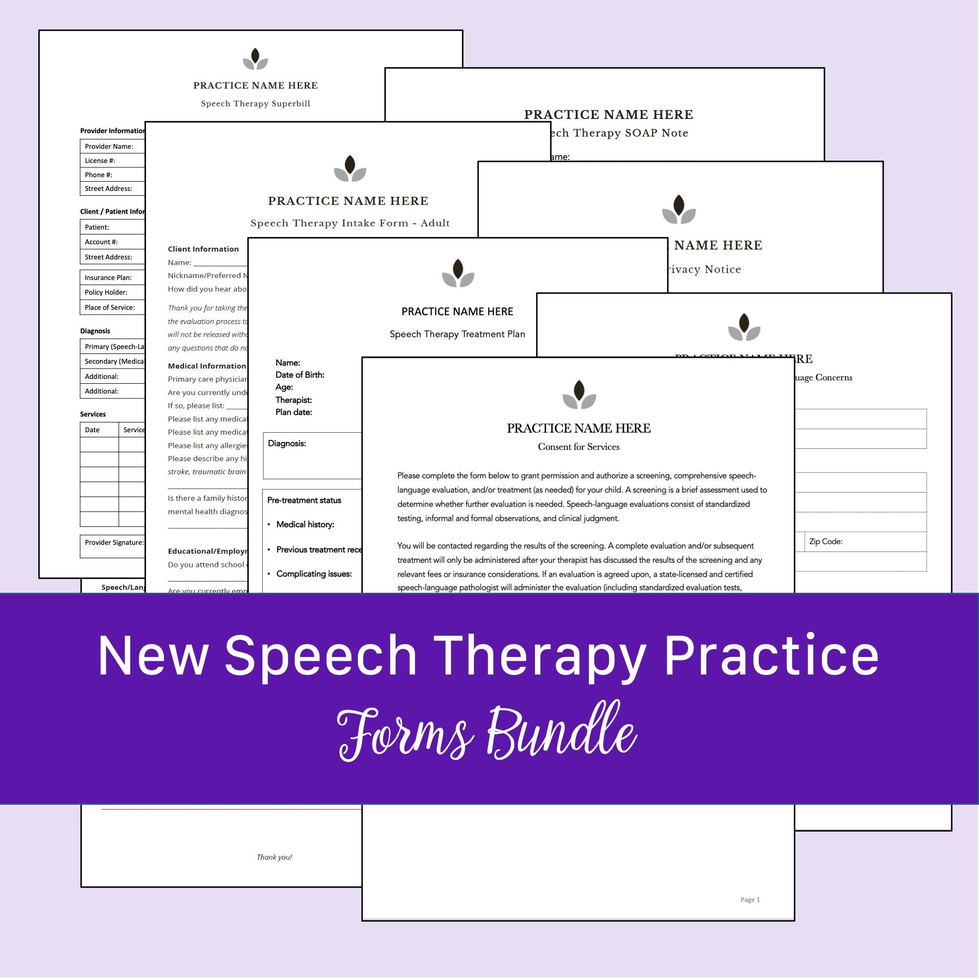New Speech Therapy Practice Forms Bundle | Editable, Fillable ...