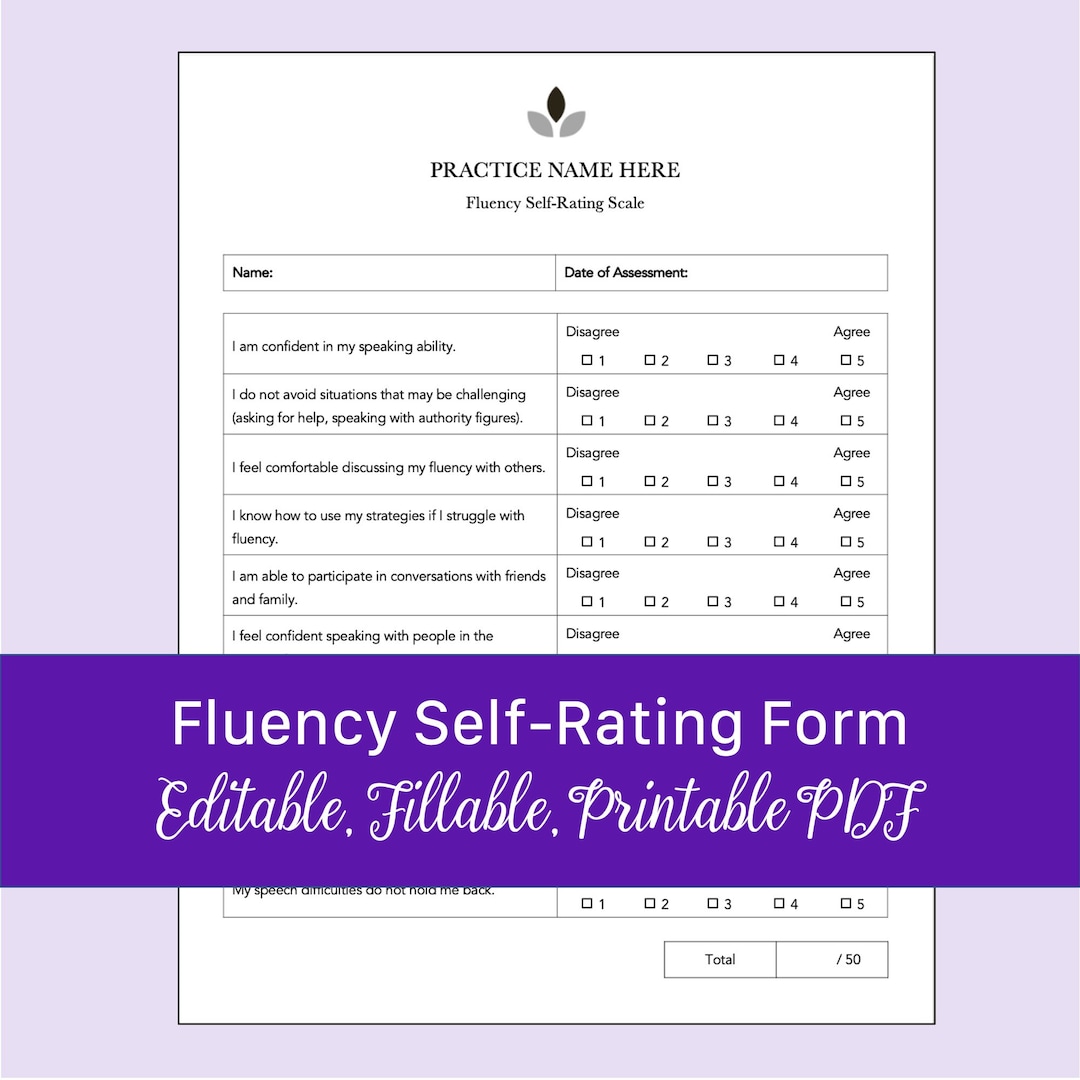 Fluency Self-rating Scale for Speech Therapy | Fillable, Printable PDF ...