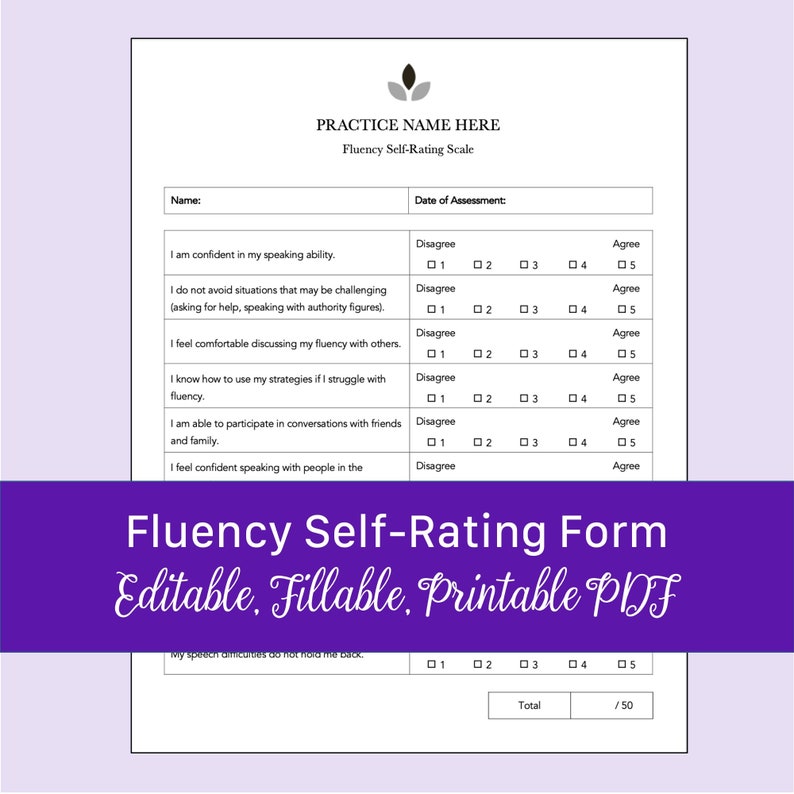 Fluency Self-rating Scale for Speech Therapy | Fillable, Printable PDF ...