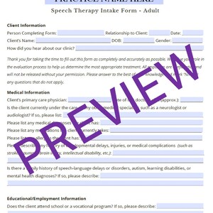 Speech Therapy Intake Form for Adults | Editable, Fillable, Printable ...