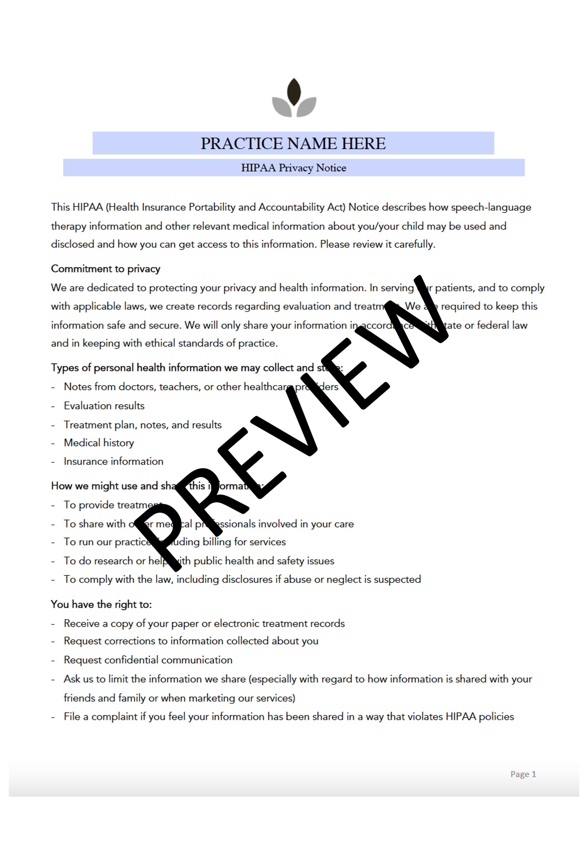New Speech Therapy Practice Forms Bundle | Editable, Fillable ...