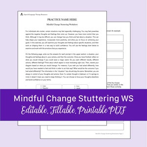 Mindful Change Stuttering Worksheet for Speech Therapy (editable ...