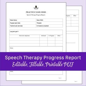 Speech Therapy Progress Report Template | Editable, Fillable, Printable ...