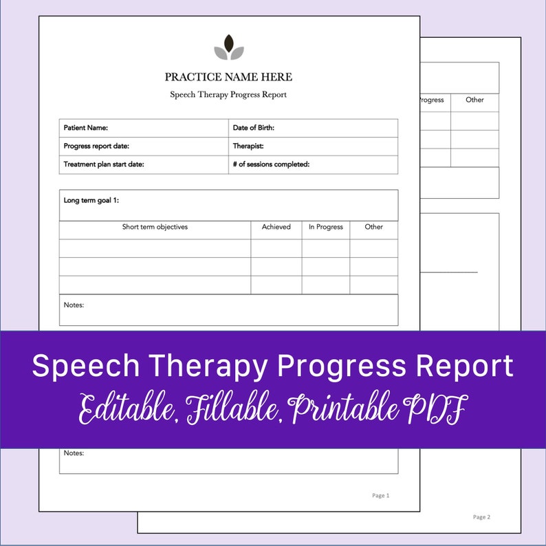 Speech Therapy Progress Report Template | Editable, Fillable, Printable ...