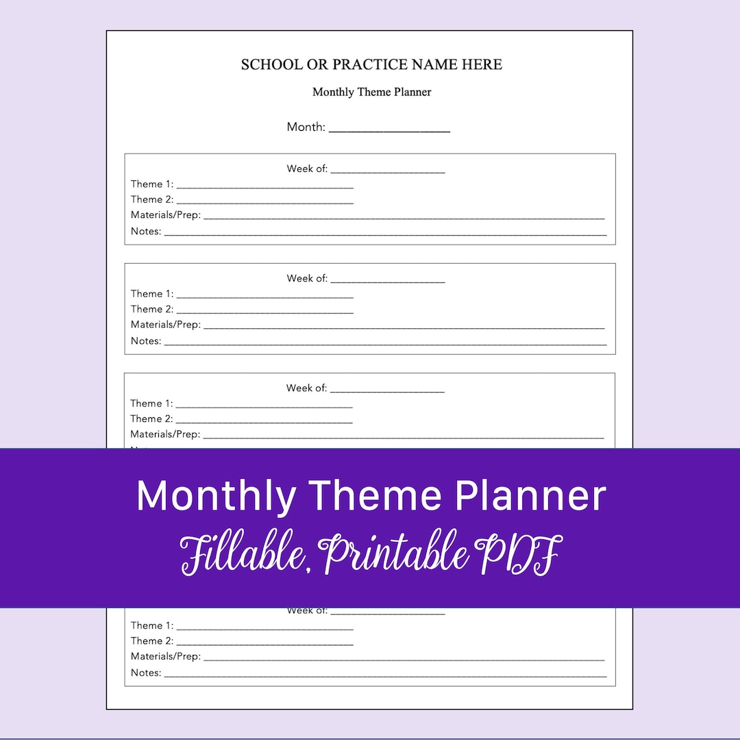 Monthly Theme Planner | Fillable, Printable PDF for Slps, Ots, Pts - Etsy