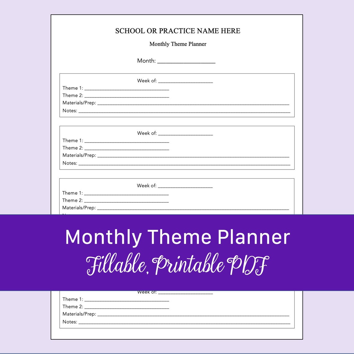 Monthly Theme Planner Fillable Printable PDF for Slps Ots - Etsy