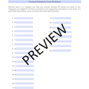 Divergent Naming by Letter Speech Therapy Worksheet | Fillable ...