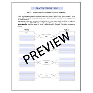 Vnest (verb Network Strengthening Treatment) Speech Therapy Worksheet ...