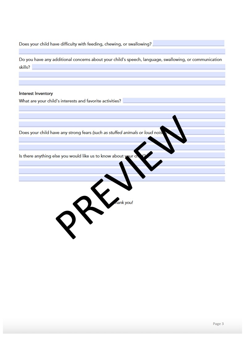 Speech Therapy Intake Form - Child, Extended Version | Fillable ...