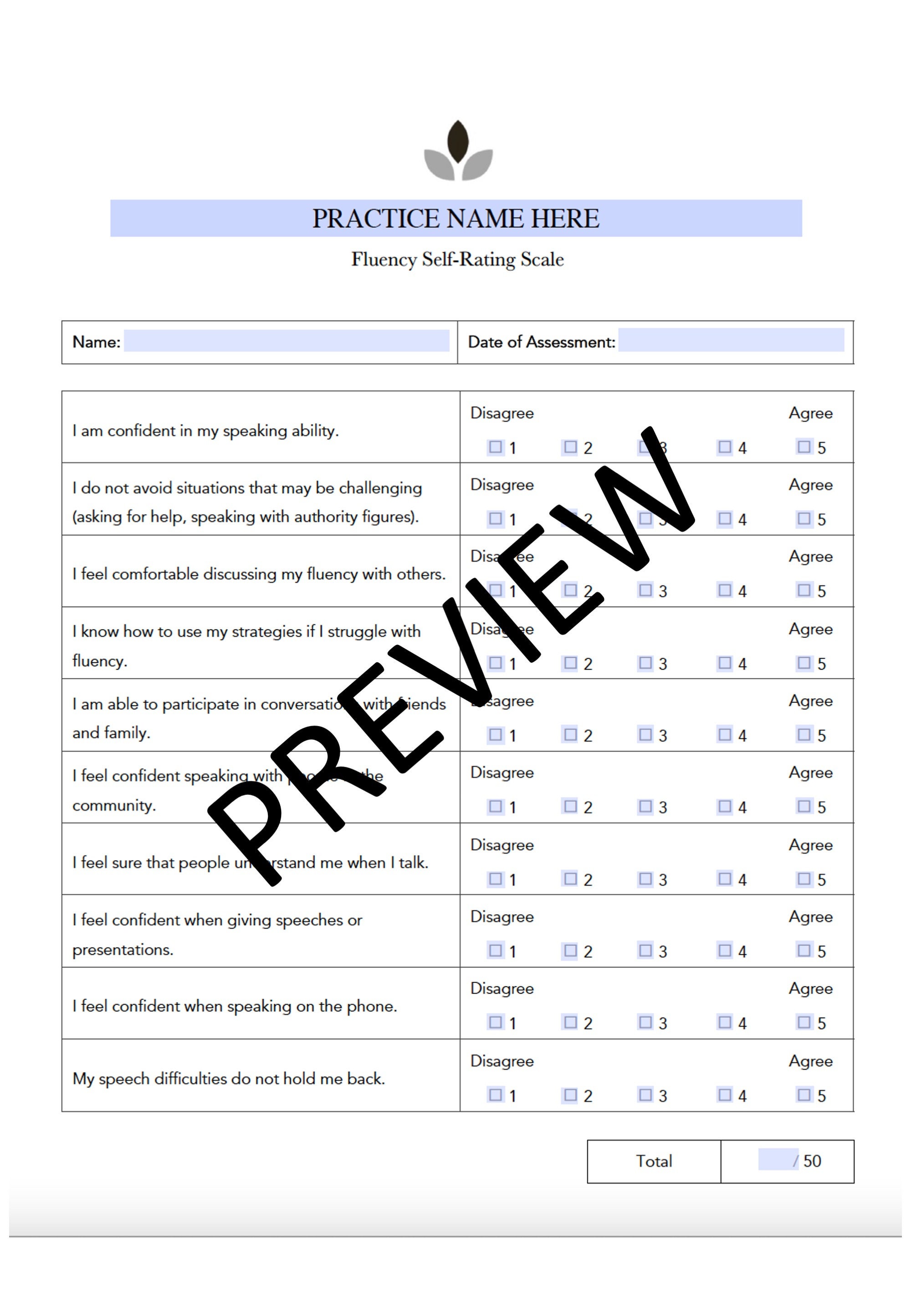 Fluency Self-rating Scale for Speech Therapy | Fillable, Printable PDF ...