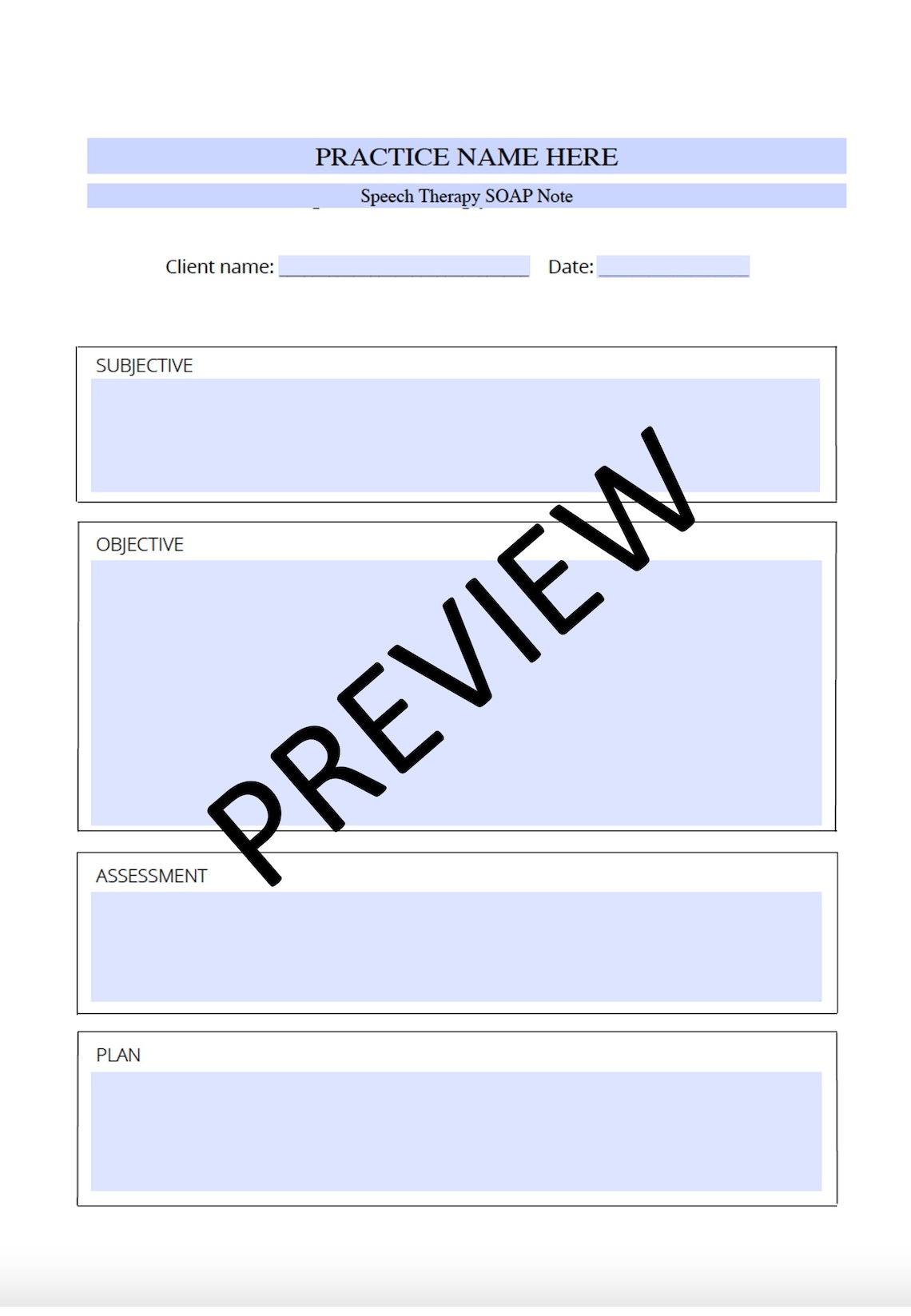 Speech Therapy SOAP Note One Page | Editable / Fillable / Printable PDF ...