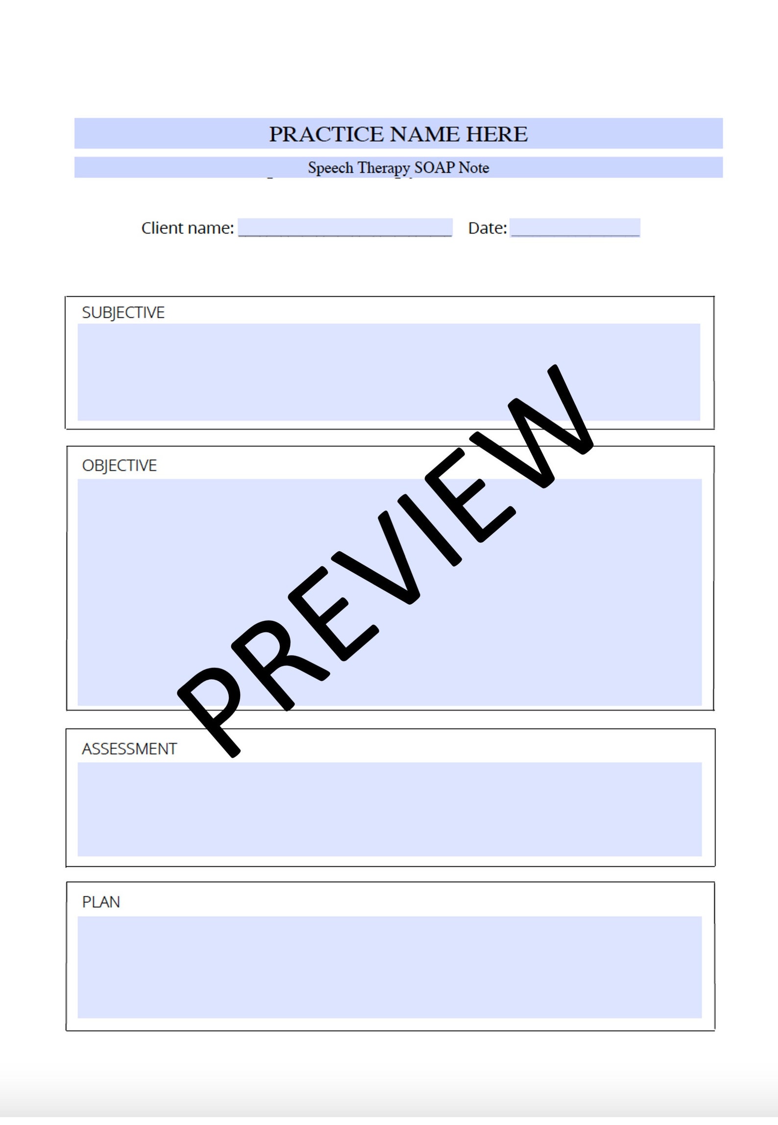 Speech Therapy SOAP Note One Page | Editable / Fillable / Printable PDF ...