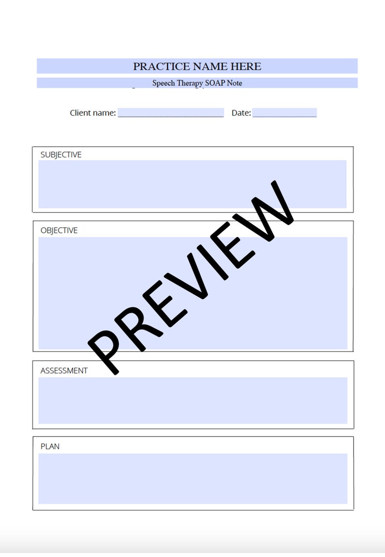 Speech Therapy SOAP Note One Page | Editable / Fillable / Printable PDF ...