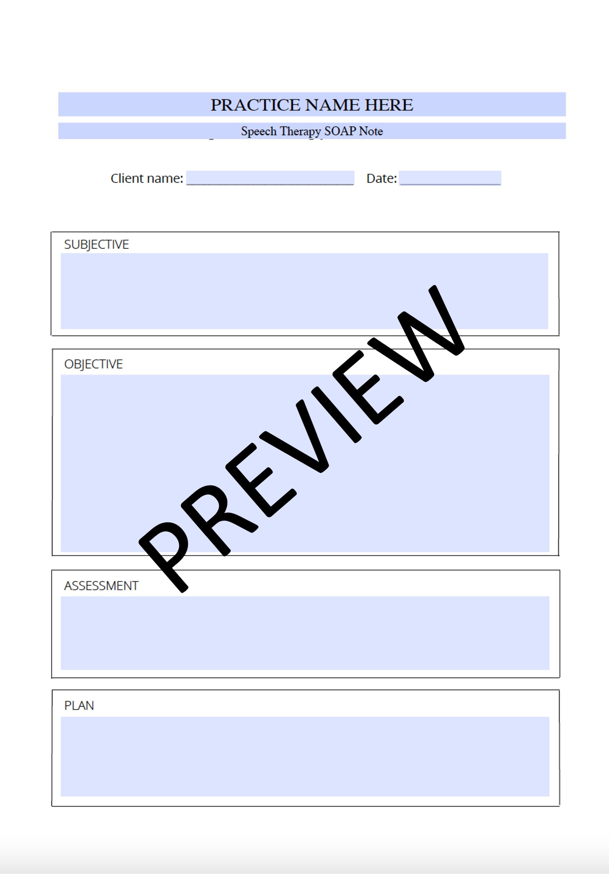 Speech Therapy SOAP Note One Page | Editable / Fillable / Printable PDF ...